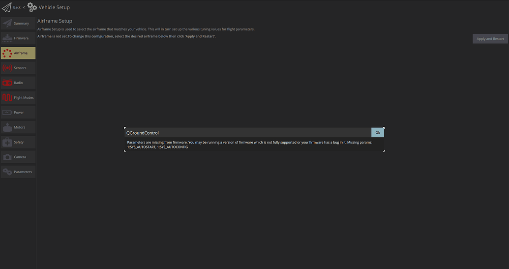Qgc No Airframe And Parameters Are Missing From Firmware Using Qgroundcontrol Discussion