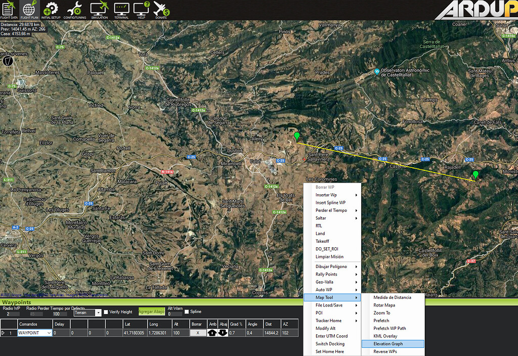 Terrain following between two distant waypoints and DEM ...