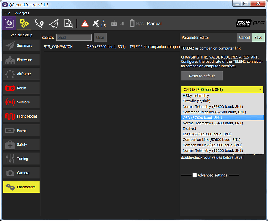 Change baud rate for Pixhawk TELEM2 - PX4 Autopilot - Discussion Forum ...