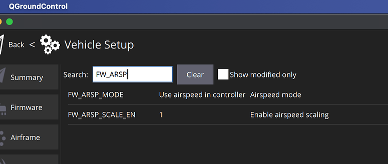 Missing parameter: FW_ARSP_MODE and CBRK_AIRSPD_CHK for advance_plane - QGroundControl ...
