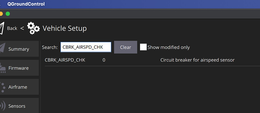 Missing parameter: FW_ARSP_MODE and CBRK_AIRSPD_CHK for advance_plane - QGroundControl ...