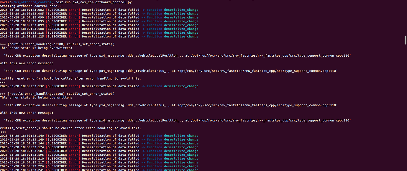 PX4 ROS2 VOXL2 Deserialization Errors Issue - PX4 Autopilot - Discussion Forum for PX4, Pixhawk ...